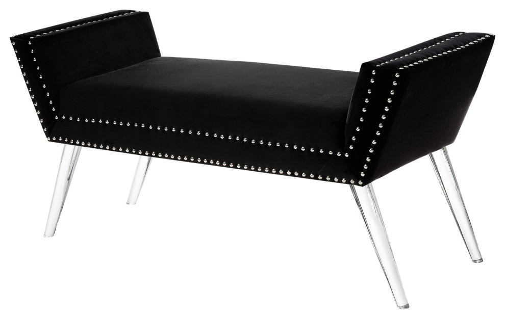 Minelly Velvet Modern Contemporary Nailhead Trim Acrylic Legs Bench