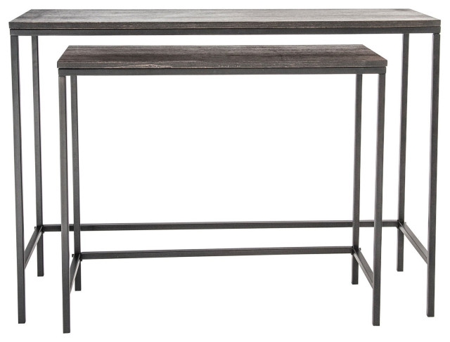2 Pieces Nesting Console Table, Metal Frame With Large Oak Veneer ...
