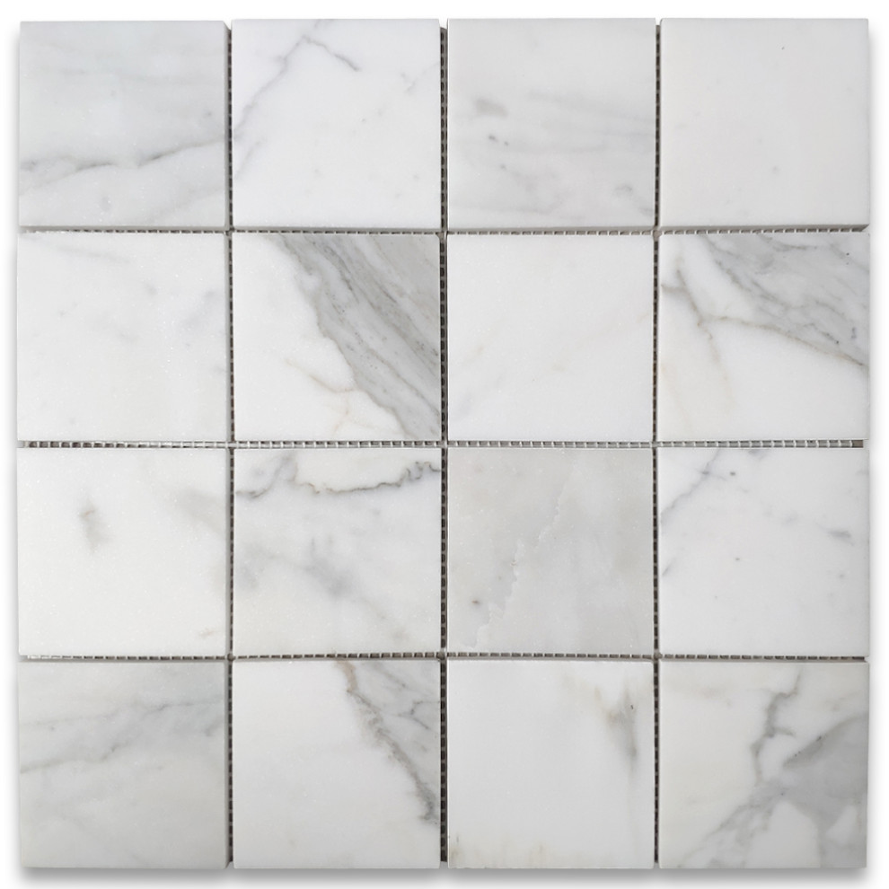 Calacatta Gold Marble 3x3 Square Mosaic Tile Honed, 1 sheet ...