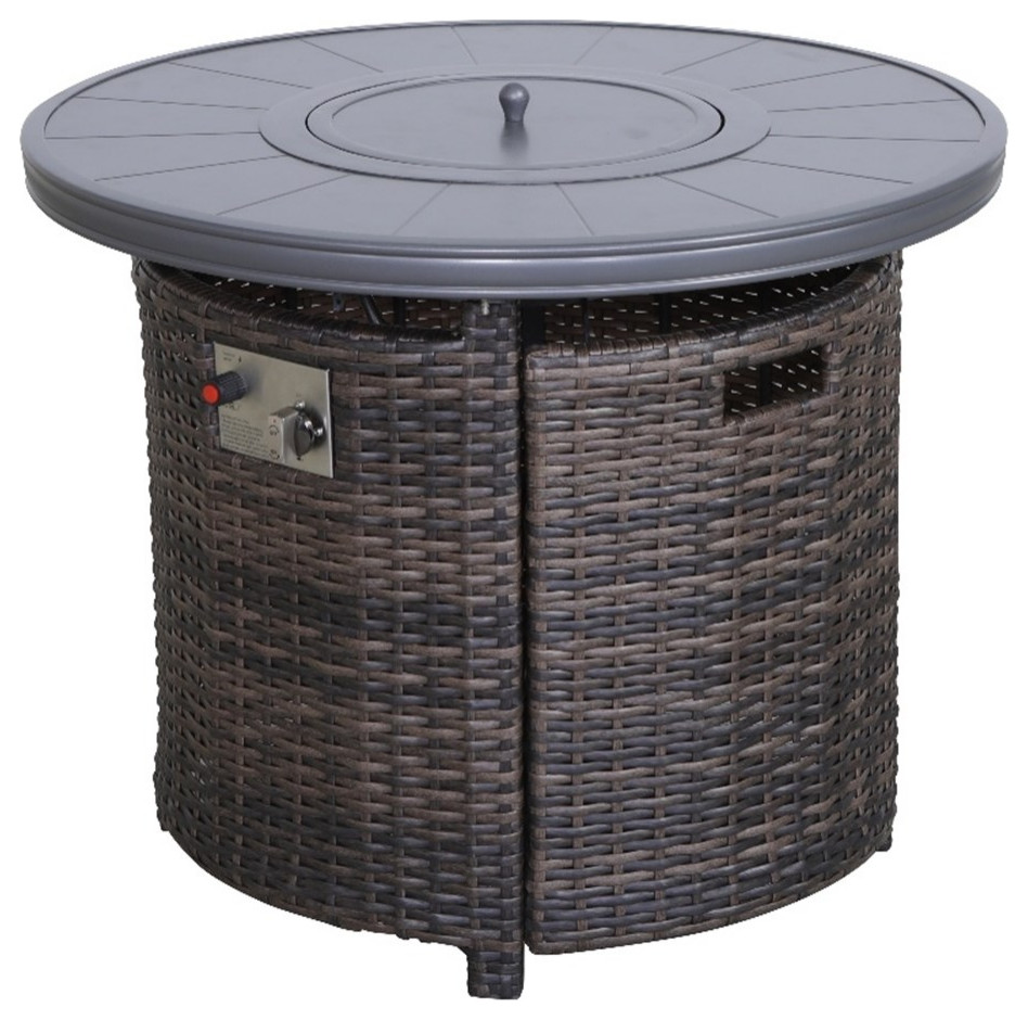 Living Source International 32"W Wicker / Rattan Fire Pit Table in ...