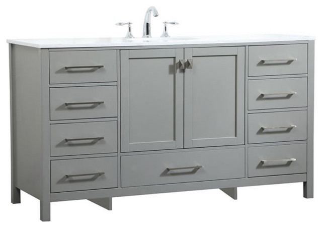 Elegant Decor Irene 60" Zinc Alloy MDF Single Bathroom Vanity in Gray ...