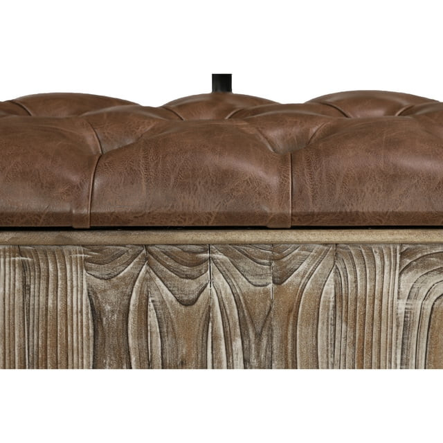Rustic Brown Storage Bench with Elegant Tufted Faux Leather Seat and ...