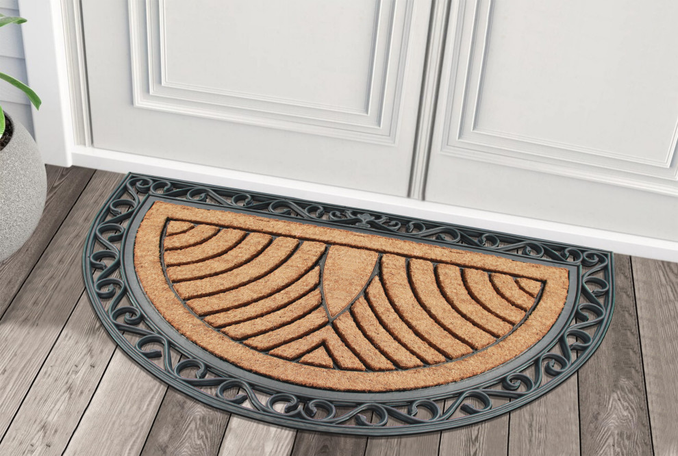 A1HC Rubber and Coir Half Round Striped Double Door Doormat 30"x48 ...