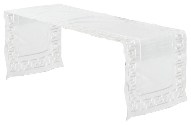 Greek Key Embroidered Design Ivory Table Runner, 16"x72" lar ...