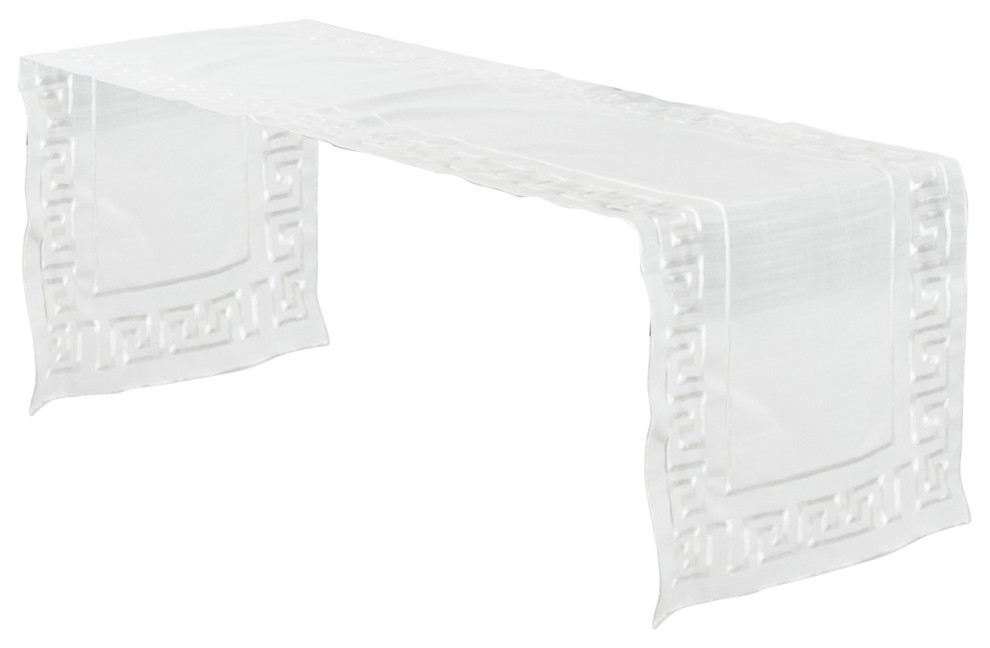 Greek Key Embroidered Design Ivory Table Runner, 16"x72" lar ...