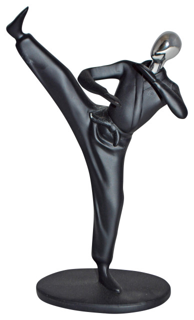 Karate, Krav Maga Front Kick, Black Chrome, Resin Statue - Size: 3" x 7 ...
