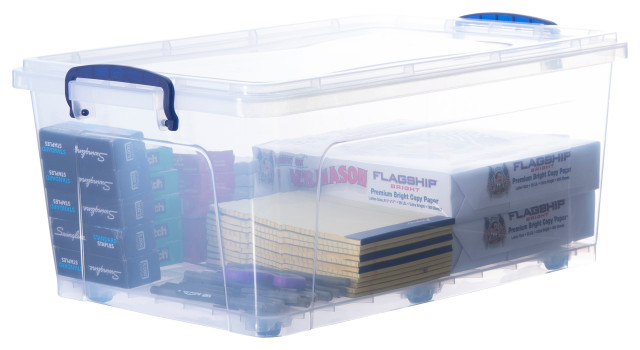 Clear Plastic Stackable Wheeled Storage Bin With Lid, 32 qt ...