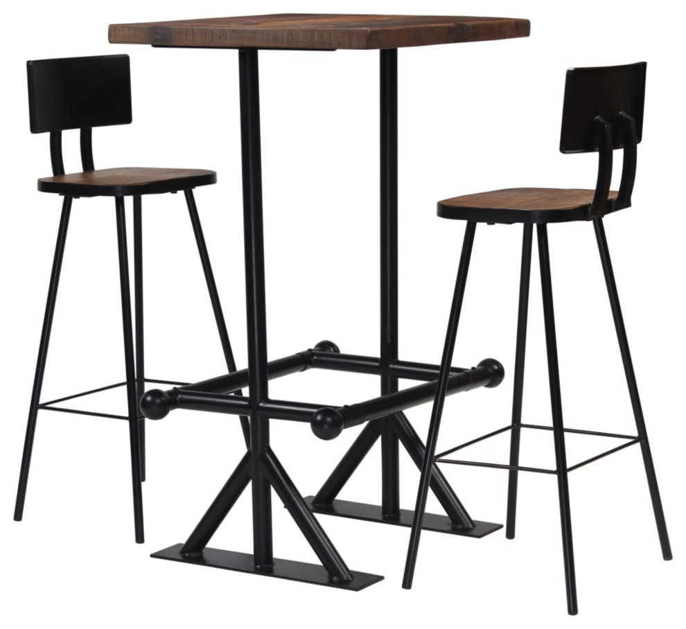 Vidaxl Bar Set 3 Piece Solid Reclaimed Wood - Industrial - Folding ...