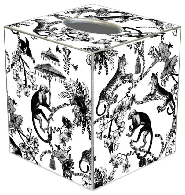 Chic Monkey Chinoiserie Toile Black & White Tissue Box Cover, W 5.13 ...