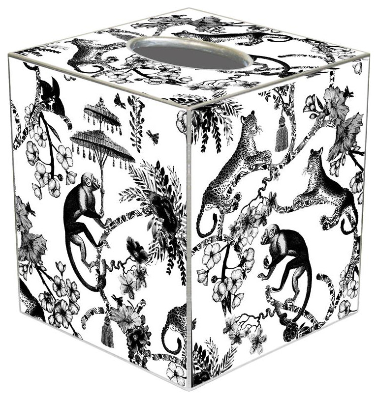 Chic Monkey Chinoiserie Toile Black & White Tissue Box Cover, W 5.13 ...