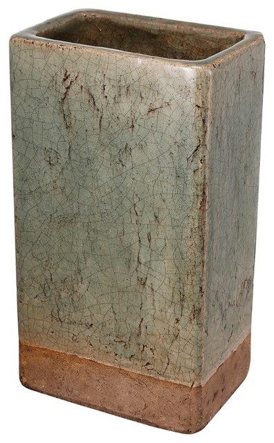 Textured Ceramic Planter, Tall Shape, Slate Gray and Brown - Farmhouse ...