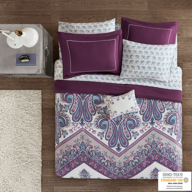 Intelligent Design Tulay Boho Comforter Set With Bed Sheets, Purple ...