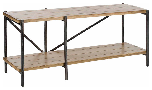 Rustic Industrial Console Table, Grooved Reclaimed Look Top & Shelf ...