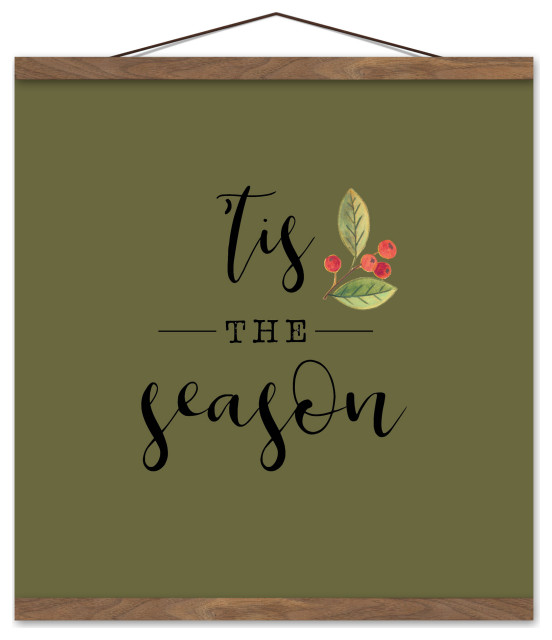 Tis the Season Green 16x16 Teak Hanging Canvas, 16x16 - Contemporary ...