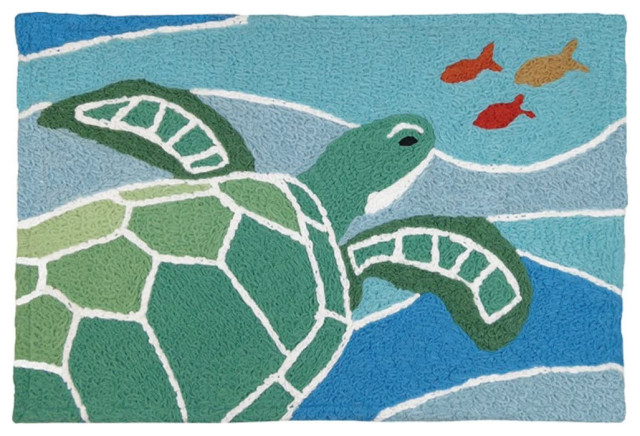 JellyBean Accent Rug Sea Turtle On Blue Waves - Beach Style - Area Rugs ...
