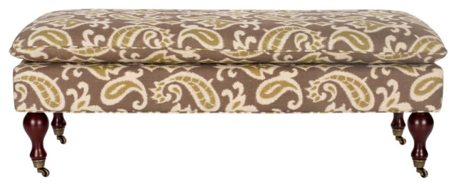 Tonya Pillowtop Bench Brown/ Green - Mediterranean - Upholstered ...