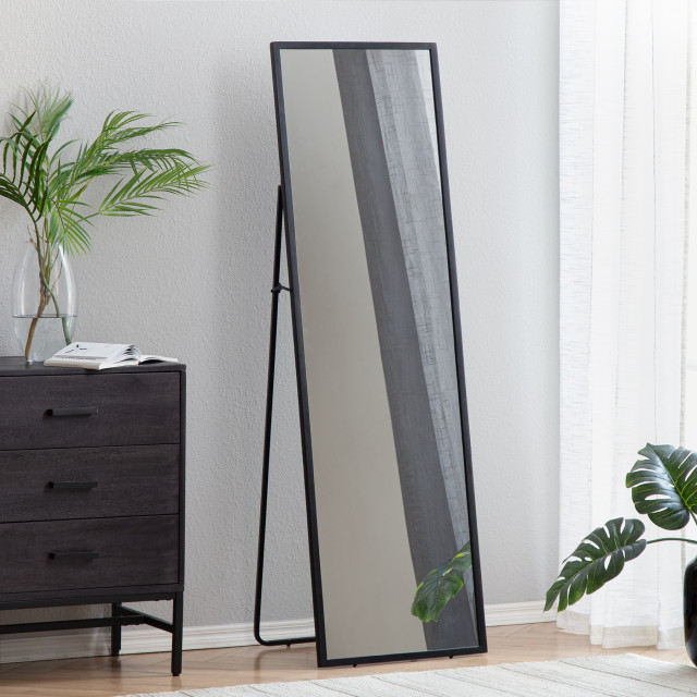 Carmen Black Rectangular Linear Mirror - Transitional - Floor Mirrors ...