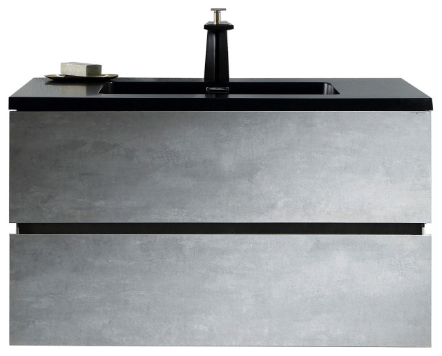 ConceptBaths Edith Wall Mount Bathroom Vanity With Black Top, 36 ...