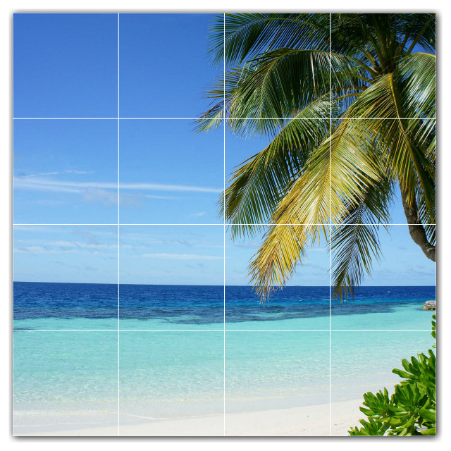 Beach Ceramic Tile Wall Mural HZ500077, 48" Wide x 48" High - Tropical ...