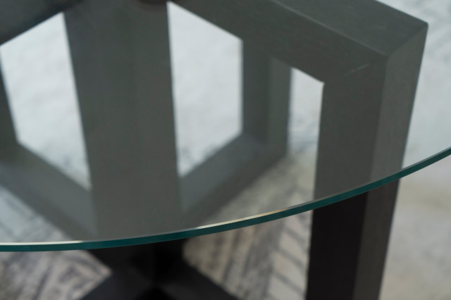 Compass Glass Top Dining Table with Wood Base, Black - Transitional ...