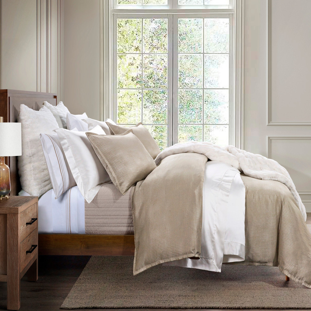 Sydney Champagne Jacquard Comforter Set, 3-Piece, Super King ...