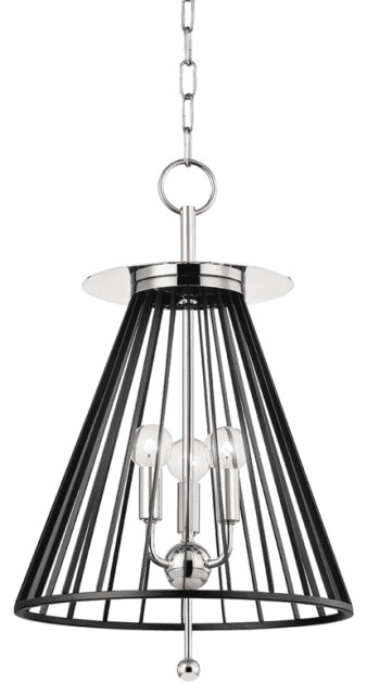 Cagney 3-Light Pendant Light in Polished Nickel and Black, 22.000 ...