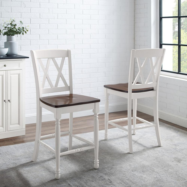 Shelby 2Pc Counter Stool Set Distressed White - 2 Stools - Contemporary ...