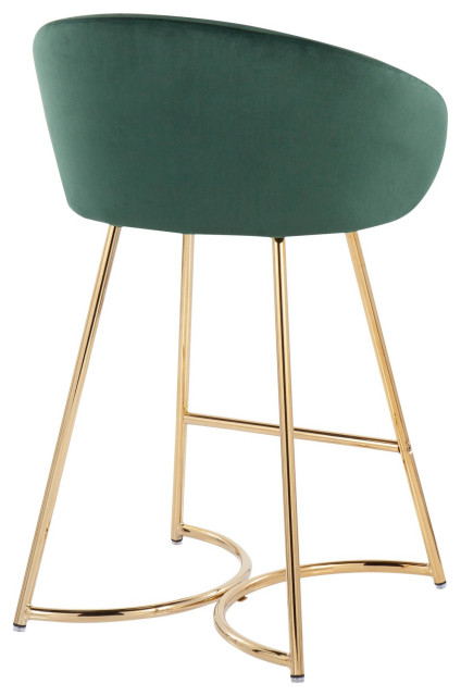 Cece Contemporary/Glam Counter Stool, Gold Steel/Green Velvet, Set of 2 ...