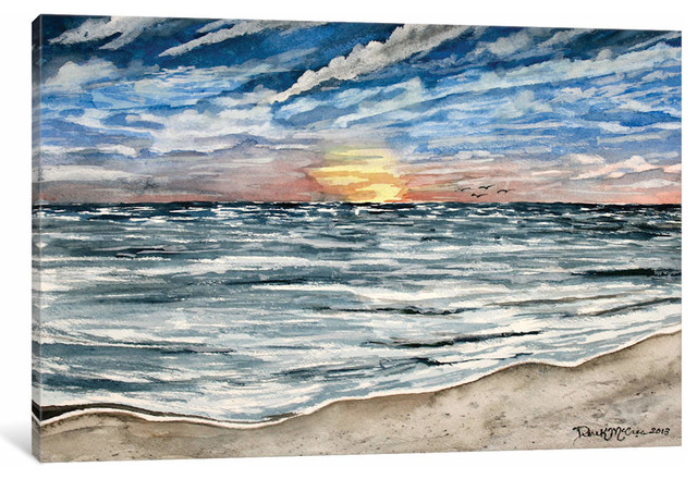 "Sunset Seascape" by Derek McCrea Canvas Print, 18"x1.5"x12" - Beach ...