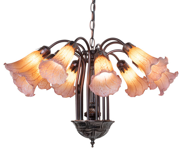 24" Wide Amber/Purple Tiffany Pond Lily 12 Light Chandelier ...