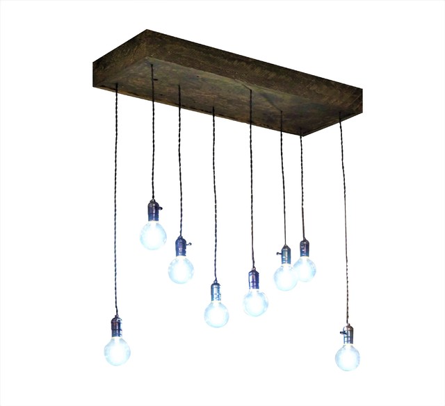 Simple Handmade Rectangular Reclaimed Wood Chandelier with 8 Pendants ...