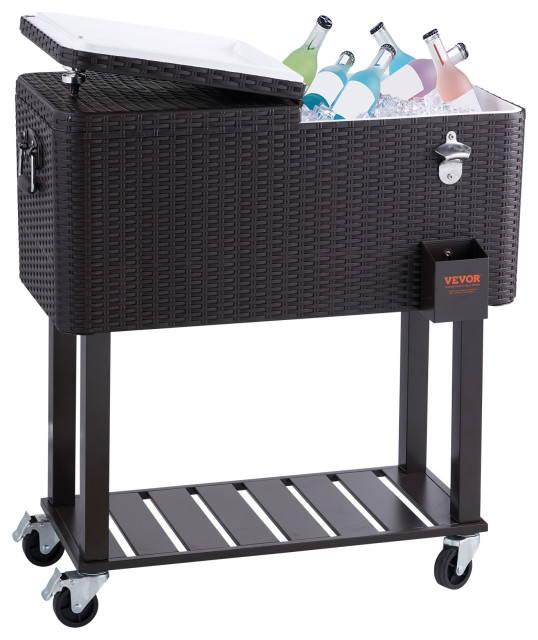 VEVOR 80Qt Rolling Cooler Cart w/Bottle Opener Drainage Patio Party Bar ...