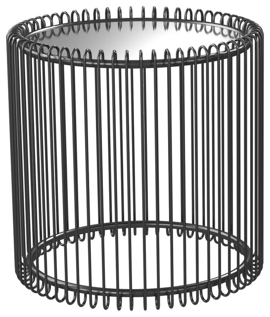 Set of 2 End Table, Elongated C-Shaped Wire Support & Mirrored Round ...