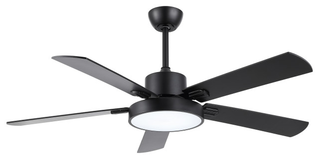 52" Modern 5-Blade Black Ceiling Fan With LED Light Kit and Remote ...