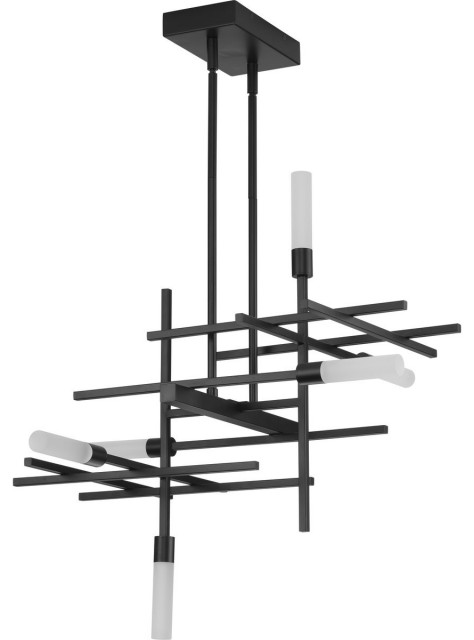 Quadrant LED 6-Light Matte Black Frosted Glass LED Modern Chandelier ...