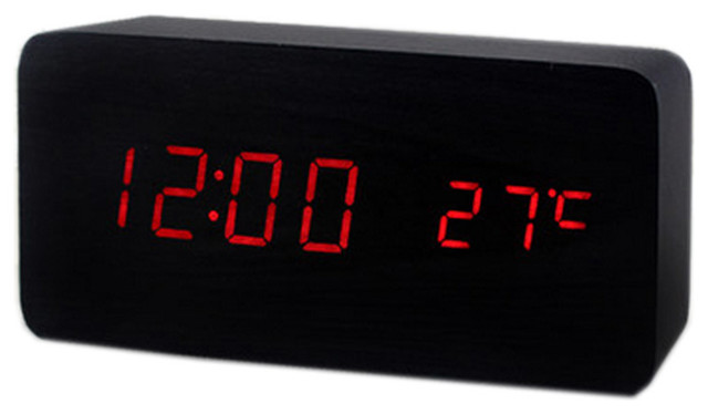 Black, Blue Creative Wood Modern Alarm Clock With Temperature Function ...
