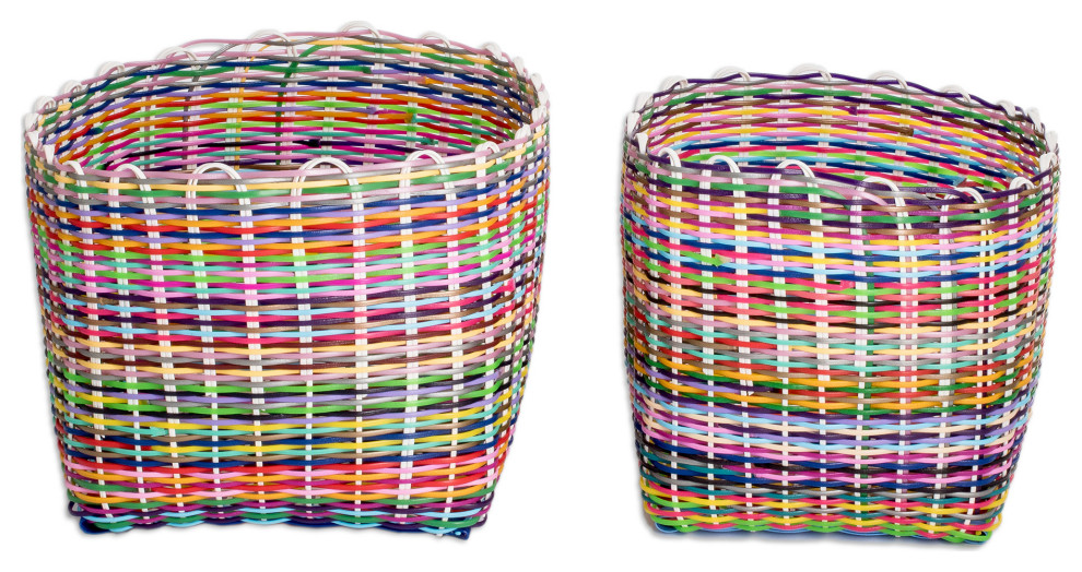 Novica Handmade Floral Vision Recycled Plastic Baskets, 2-Piece Set ...
