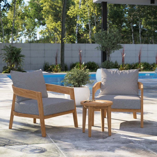 Lounge Chair Table Set, Gray Natural, Teak Wood, Modern, Outdoor Patio ...
