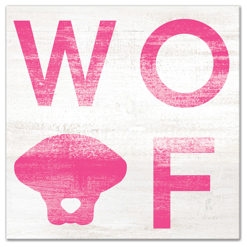 Designs Direct Creative Group Woof Distressed Pink Wall Art, 12x12 ...