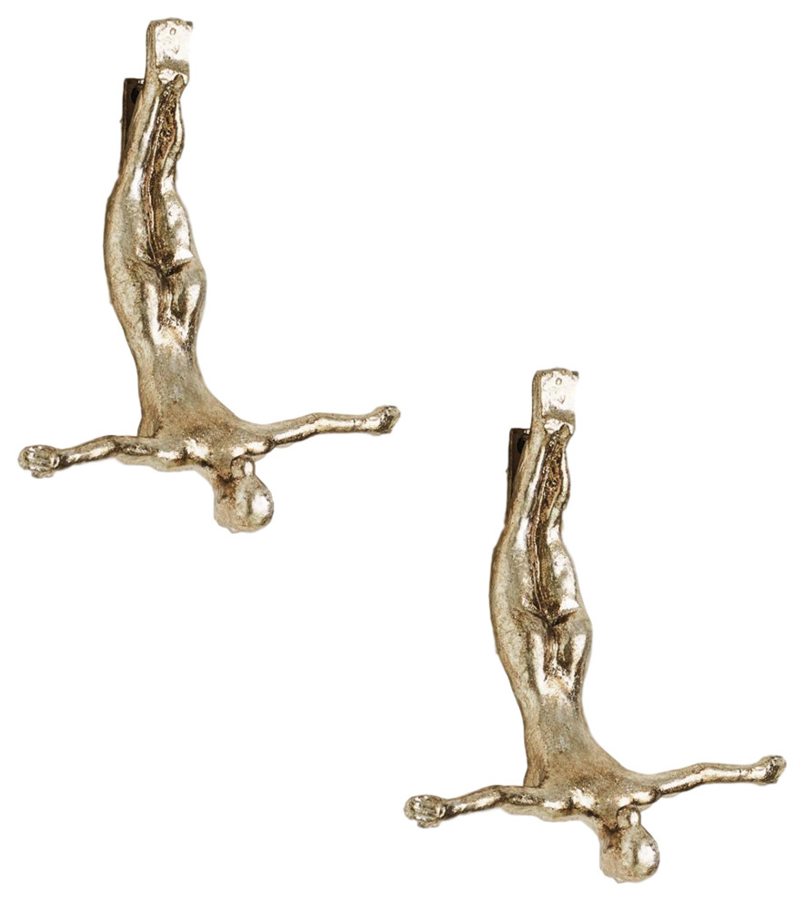 Luxe Silver Female Wall Diver Sculptures Set of 2 Hanging Modern ...