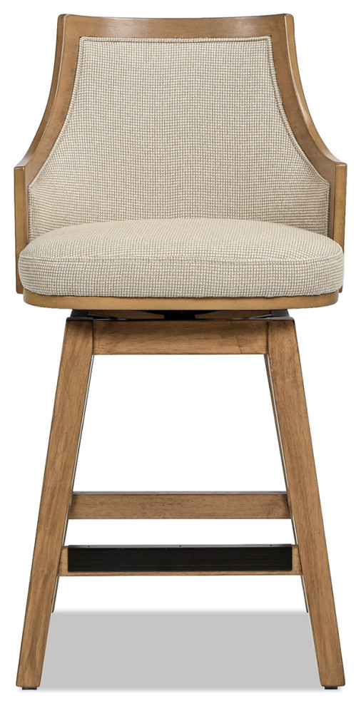 Bahama 26" Rattan High-Back Swivel Counter Stool, Taupe Beige Textured ...