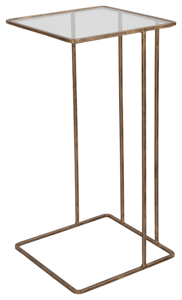 Elegant Minimalist Petite Forged Gold Metal Accent Table Square Glass ...
