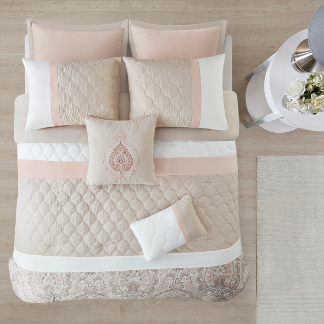510 Design Shawnee 8 Piece Comforter Set, Blush, Queen - Traditional ...