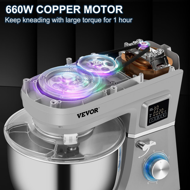 VEVOR 660W Stand Mixer 6-Speed Tilt-Head Dough Mixer 7.4 Qt Bowl 3 ...