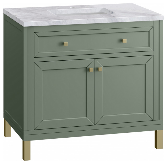 36 Inch Modern Farmhouse Green Single Sink Bathroom Vanity Marble ...