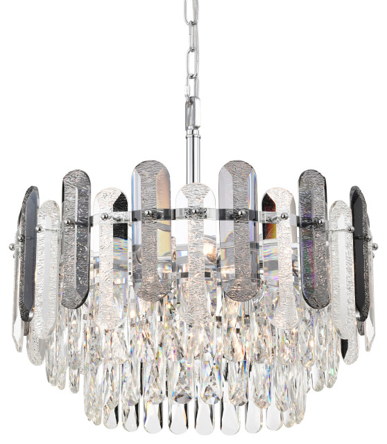 Lydia 8-Light Round Chrome Tiered Rippled Modern Crystal Chandelier ...