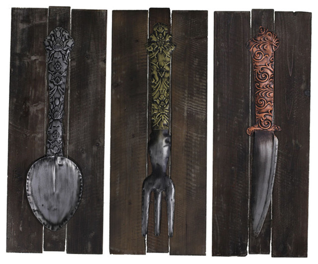 Rustic Fancy Silverware 3 Piece Wood and Metal Art Wall Decor Set ...