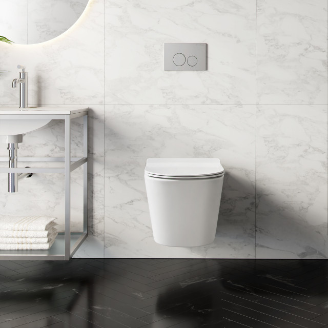 Calice Wall-Hung Round Toilet Bundle, Glossy White - Contemporary ...