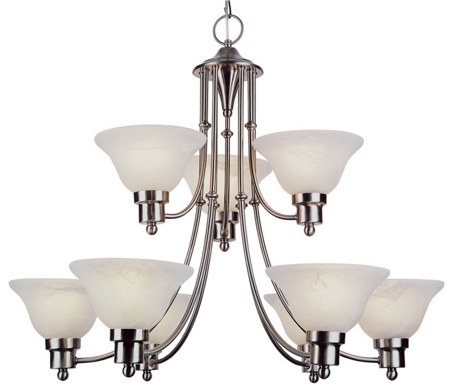 Perkins 9-Light Chandelier, Brushed Nickel With White Marbleized Glass ...