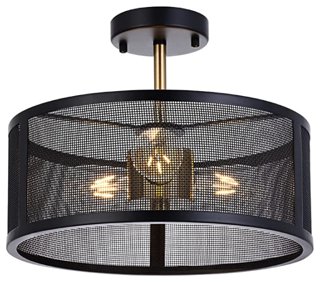 3-Light bedroom Black semi flush mount ceiling light Metal flush mount ...